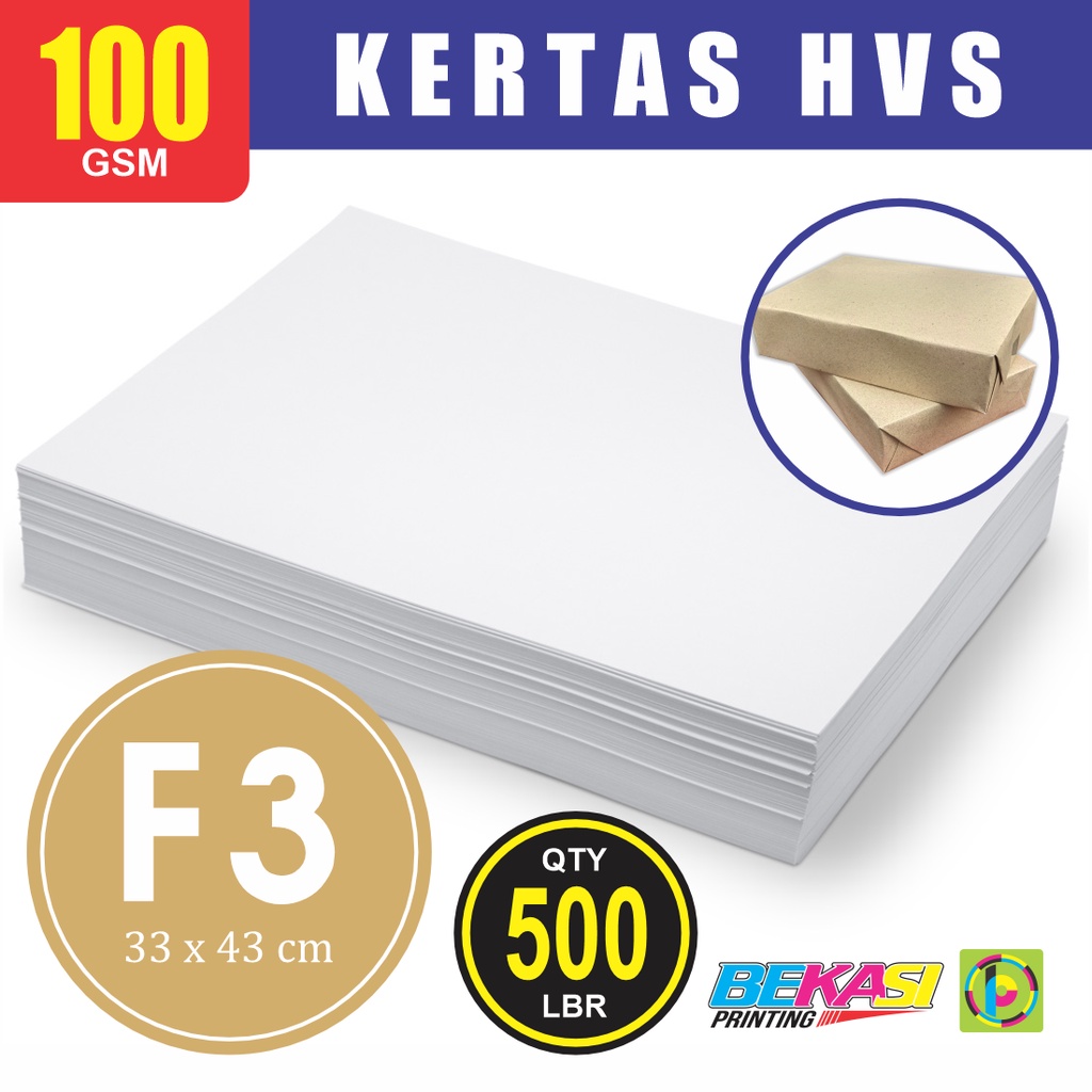 Jual Woodfree Paper Kertas HVS 100 GSM F3 / Double Folio 33x43 cm 1 RIM ...