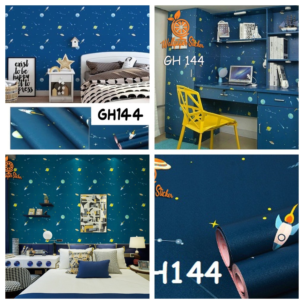 Jual Wallpaper Dinding Motif Angkasa Planet Rocket Malam Bumi Hitam ...