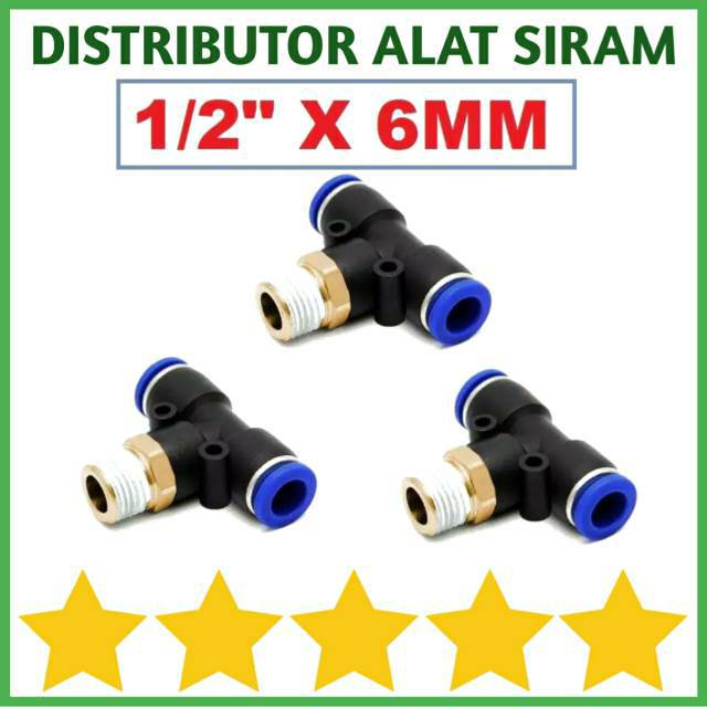 Jual KONEKTOR FITTING SLIP LOCK DRAT LUAR TEE 1/2" X 6MM PNEUMATIC PU PUSH IN SELANG | Shopee ...