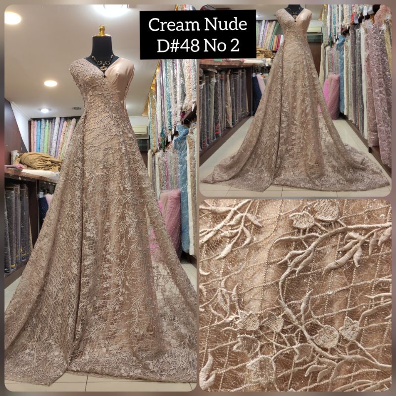Jual Kain Tile Brokat 3D Benang Silang Motif Bunga Akar D#48 No 2 Cream ...