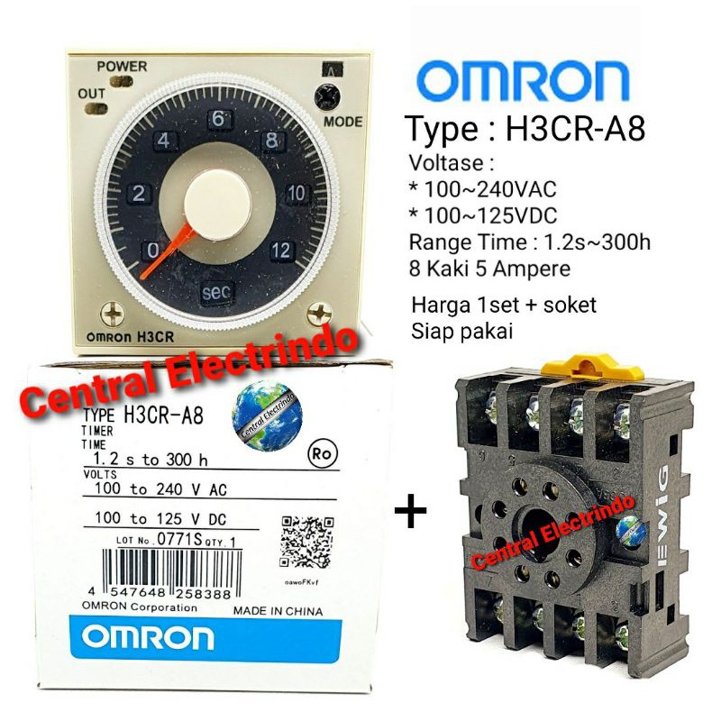 Jual Timer Omron H3CR AC 220V + Socket 8Pin EWIG. | Shopee Indonesia