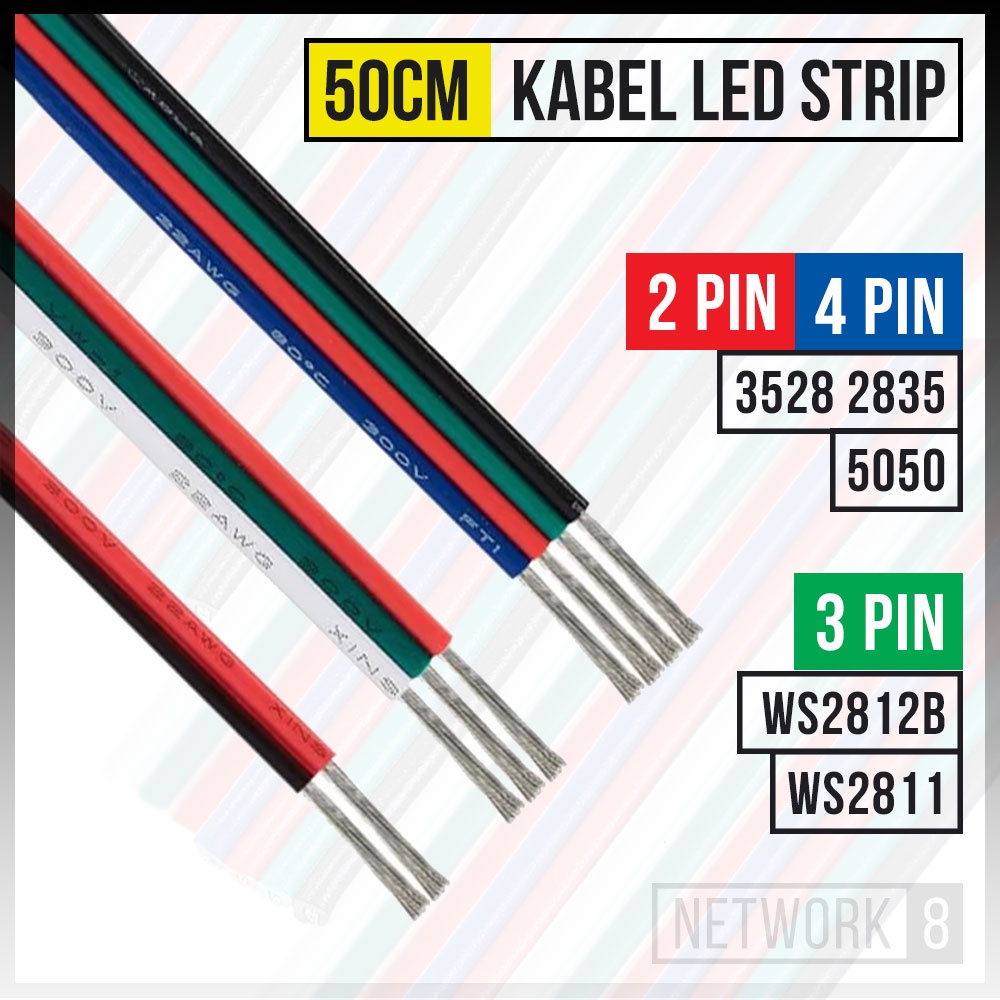 Jual 50CM KABEL LAMPU LED STRIP 2 3 4 PIN JALUR BARIS RGB 2835 3528 ...