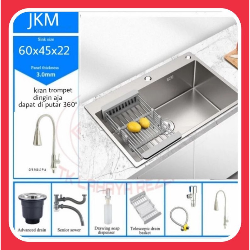 Jual KITCHEN SINK SATU LUBANG JKM 6045 STAINLESS SUS 304 PAKET LENGKAP ...