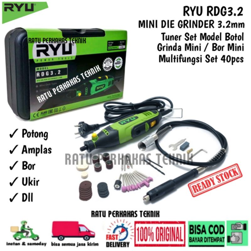 Jual Tekiro Ryu RDG3.2 Mini Die Grinder Set Tuner Gerinda Bor RDG 3 2 Promo Mesin Ukir Ryu ...