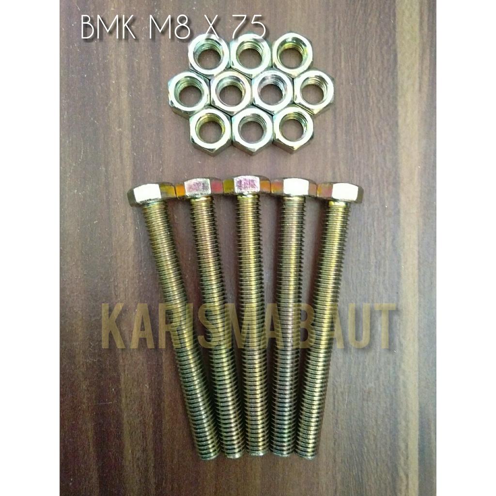 Jual [1 set baut+mur] BMK M8X75 (Baut Mur Kuning M8 x 75) | Shopee ...