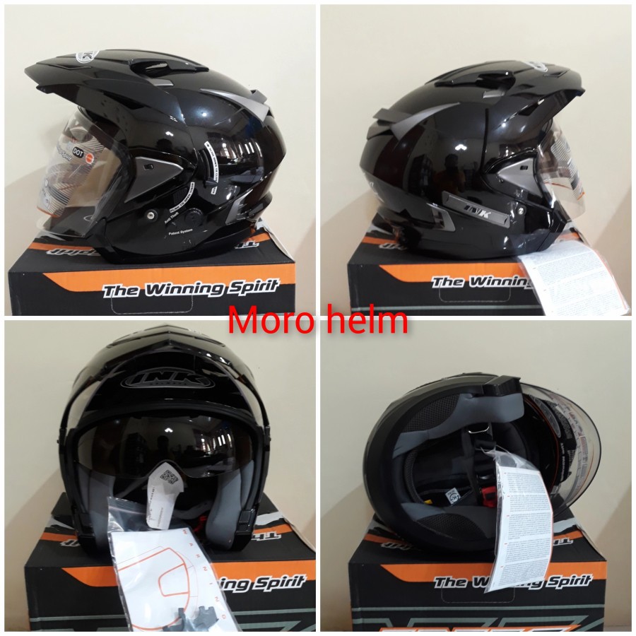 Jual helm ink T Max tmax solid black glossy double visor | Shopee Indonesia