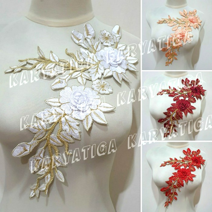 Jual Renda Aplikasi Tabur Bordir Bunga Peony | Shopee Indonesia