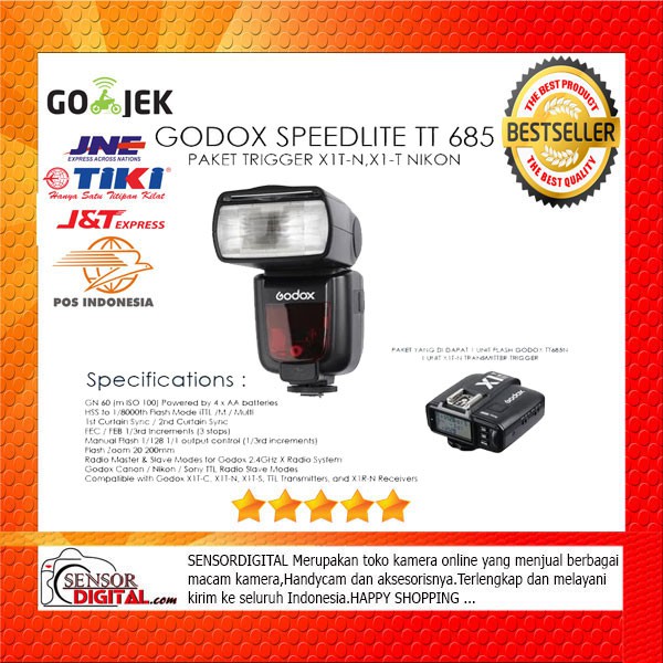 Jual GODOX SPEEDLITE TT 685 TT685N NIKON PAKET TRIGGER X1T-N,X1-T NIKON | Shopee Indonesia