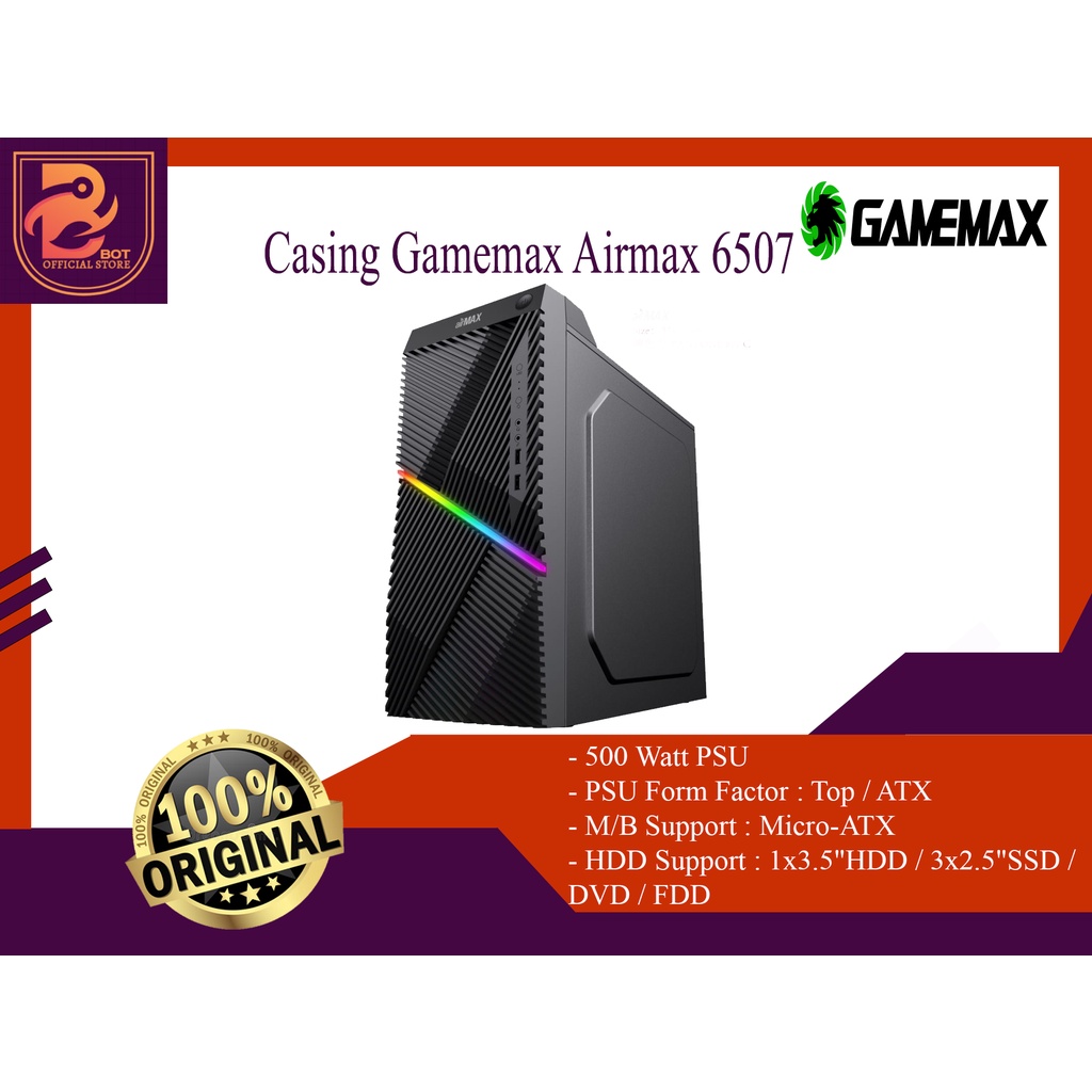 Jual Casing PC Gamemax Airmax 6507 include PSU 500W Casing Komputer CPU ...