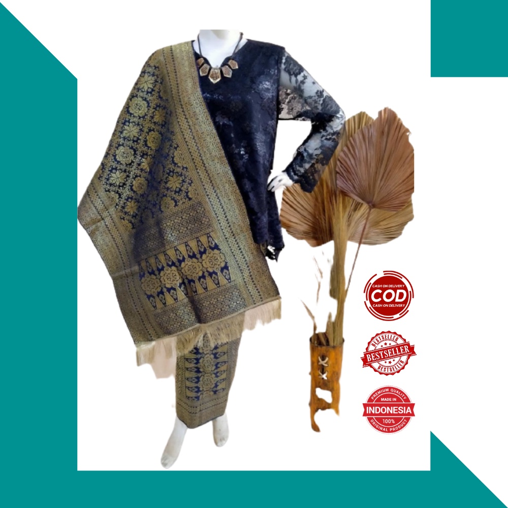 Jual Kain Songket Khas Palembang Set Motif Lepus Navy | Shopee Indonesia