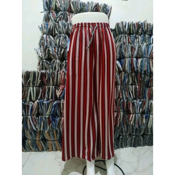 Jual Celana Kulot Wanita Panjang Motif Salur Crape Wafle Celana Kulot ...