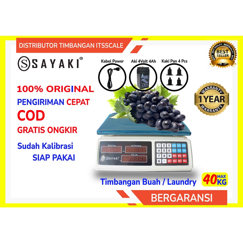 Jual Timbangan Buah / Timbangan Sembako SAYAKI ACS-A Kap.40kg | Shopee ...