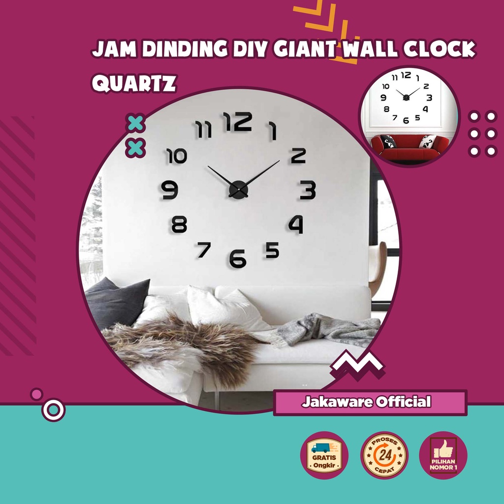 Jual JAM DINDING DIY GIANT WALL CLOCK QUARTZ 80-130 3D TEMPEL TEMBOK ...
