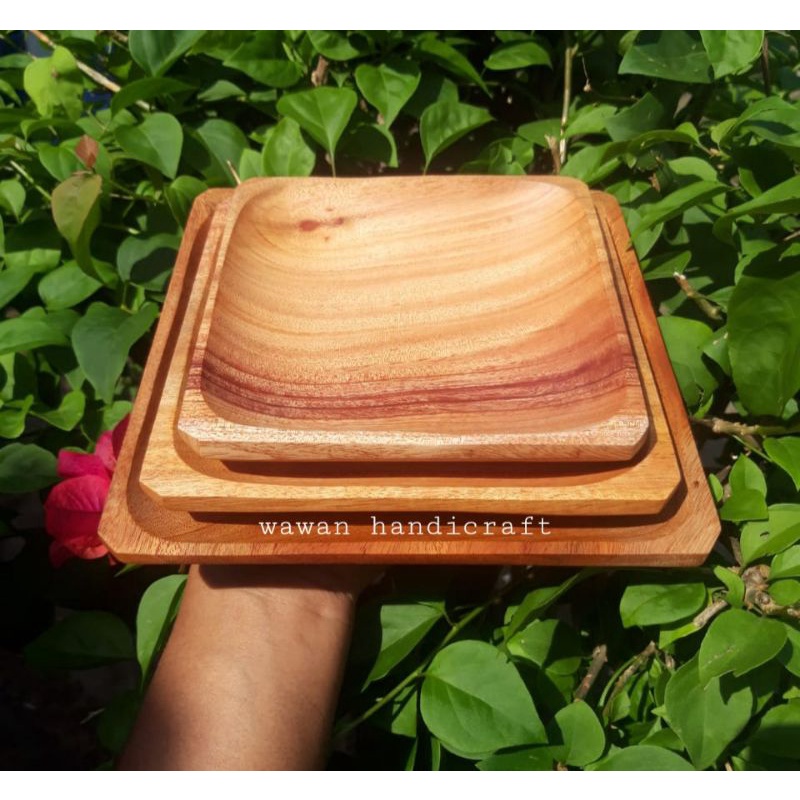 Jual piring makan kayu persegi/piring saji set isi 3/20cm 17cm 15cm ...