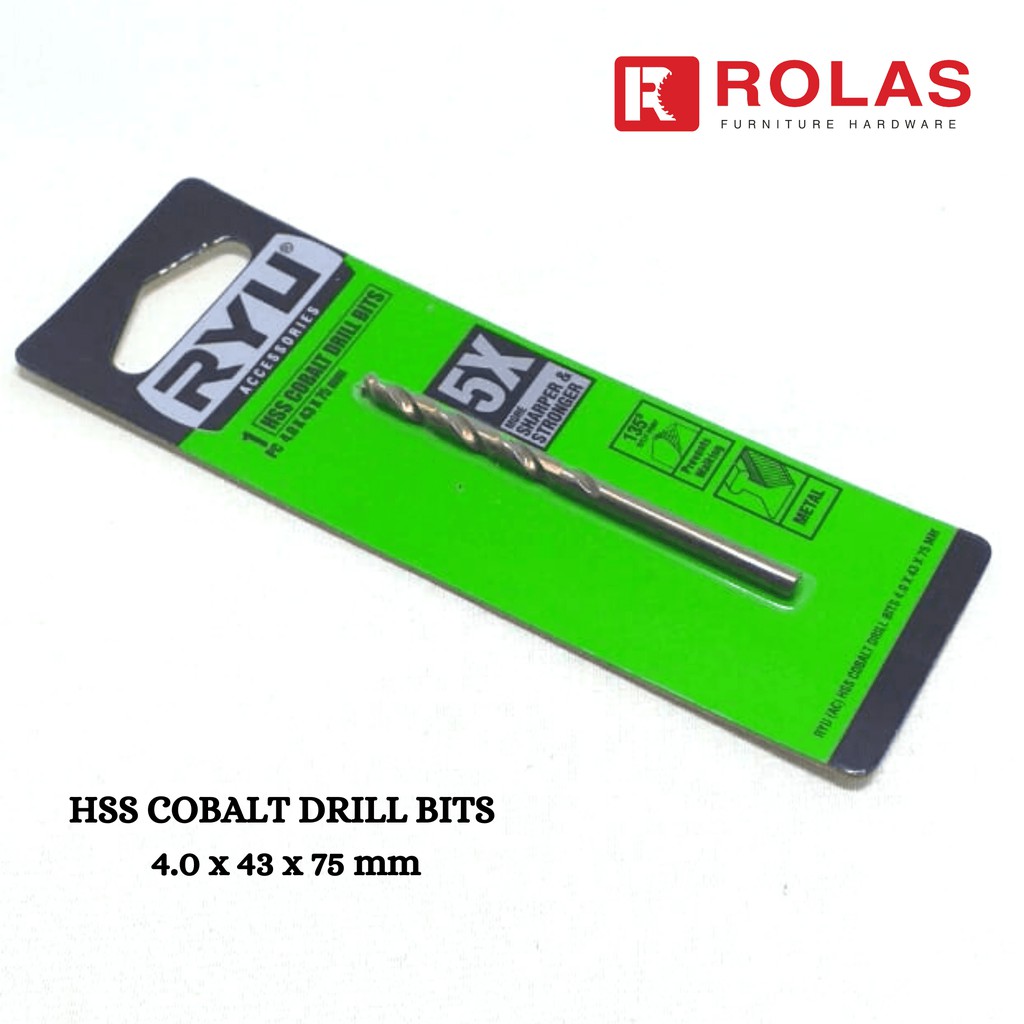 Jual RYU HSS COBALT DRILL BITS 4.0 x 43 x 75 MM / MATA BOR RYU AC-DB032 ...