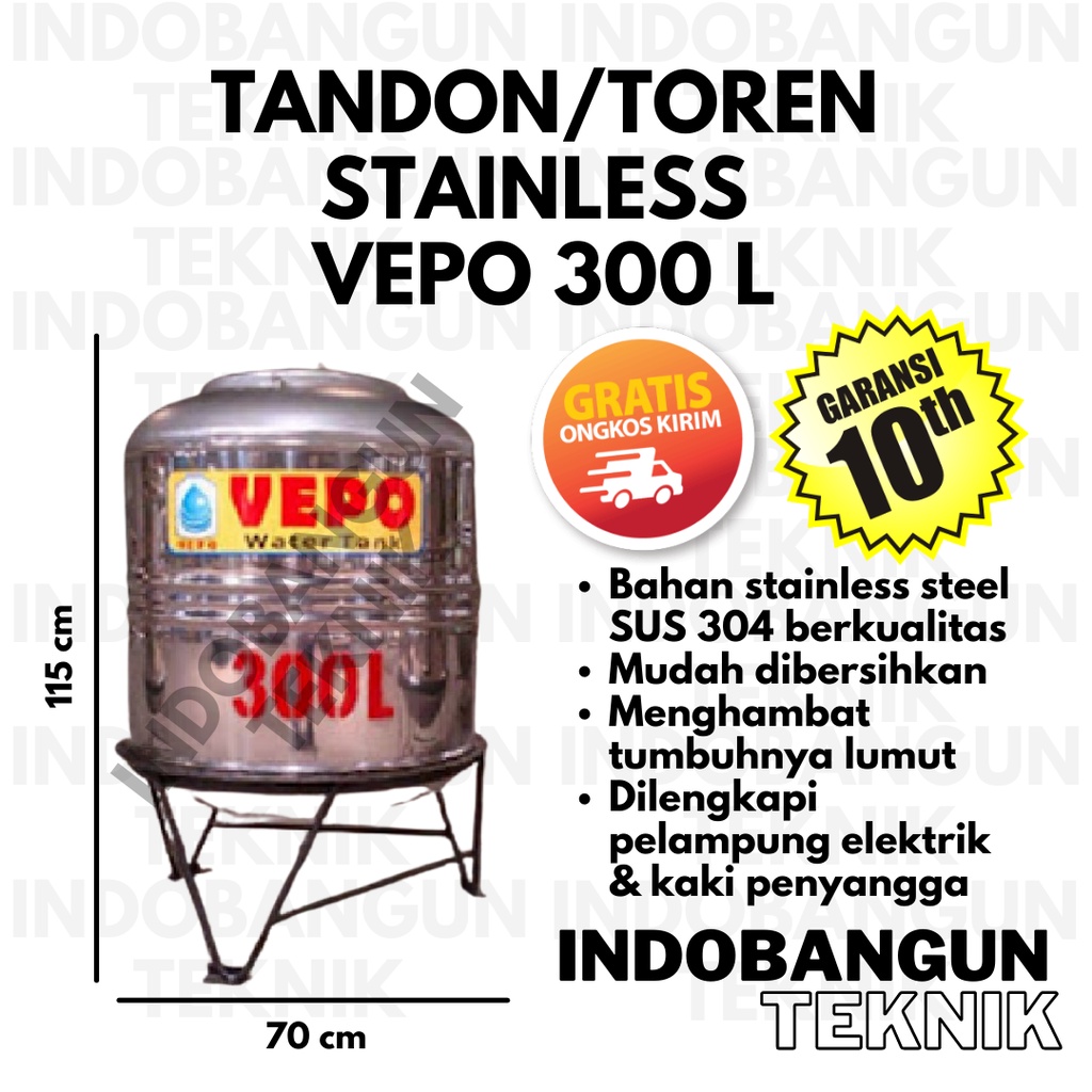 Jual Tandon Air Toren Air Tangki Air Stainless Vepo 300 Liter Harga ...