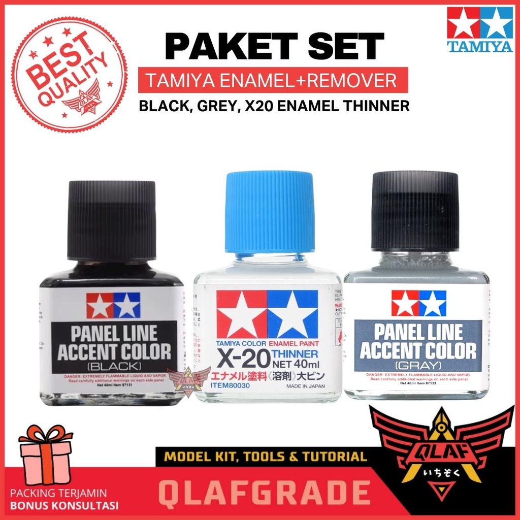 Jual PAKET TAMIYA PANEL LINE -ENAMEL- BLACK, GREY, X20 ENAMEL THINNER ...