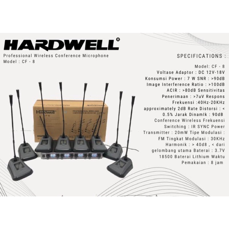 Jual Mic Wireless Conference / Mic Rapat 8 Channel Hardwell CF 8 / CF8 Original 8 Mic | Shopee ...