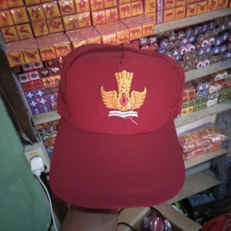 Jual Topi SD full merah bijian# topi bordir# ecer# topi SD bijian ...