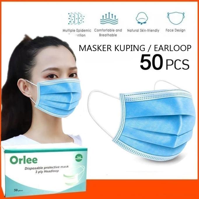 Jual ORLEE - Masker 3ply Earloop Medis Bahan Tebal Warna Biru 88 ...