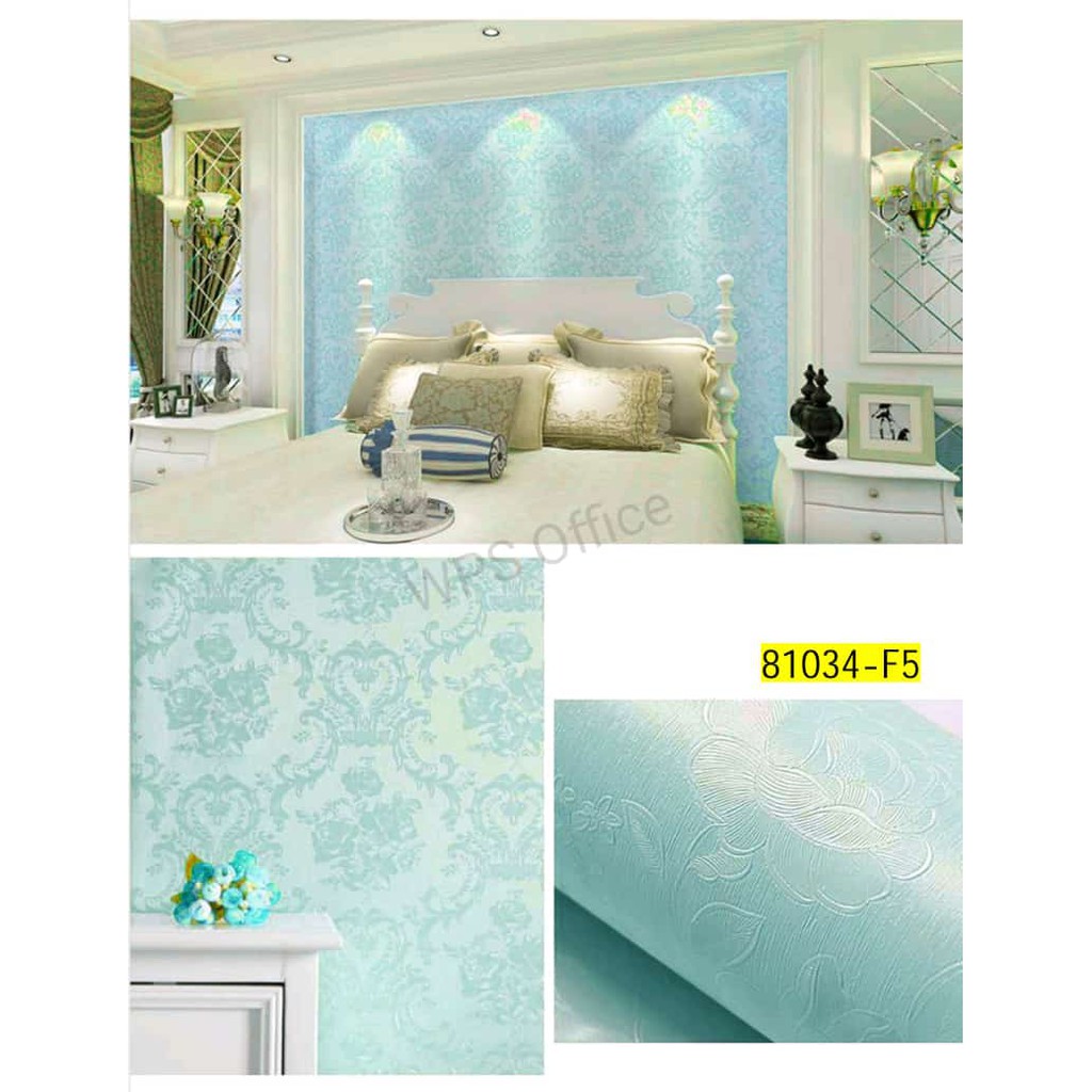 Jual Wallpaper sticker dinding polos biru tekstur batik bunga mawar ...