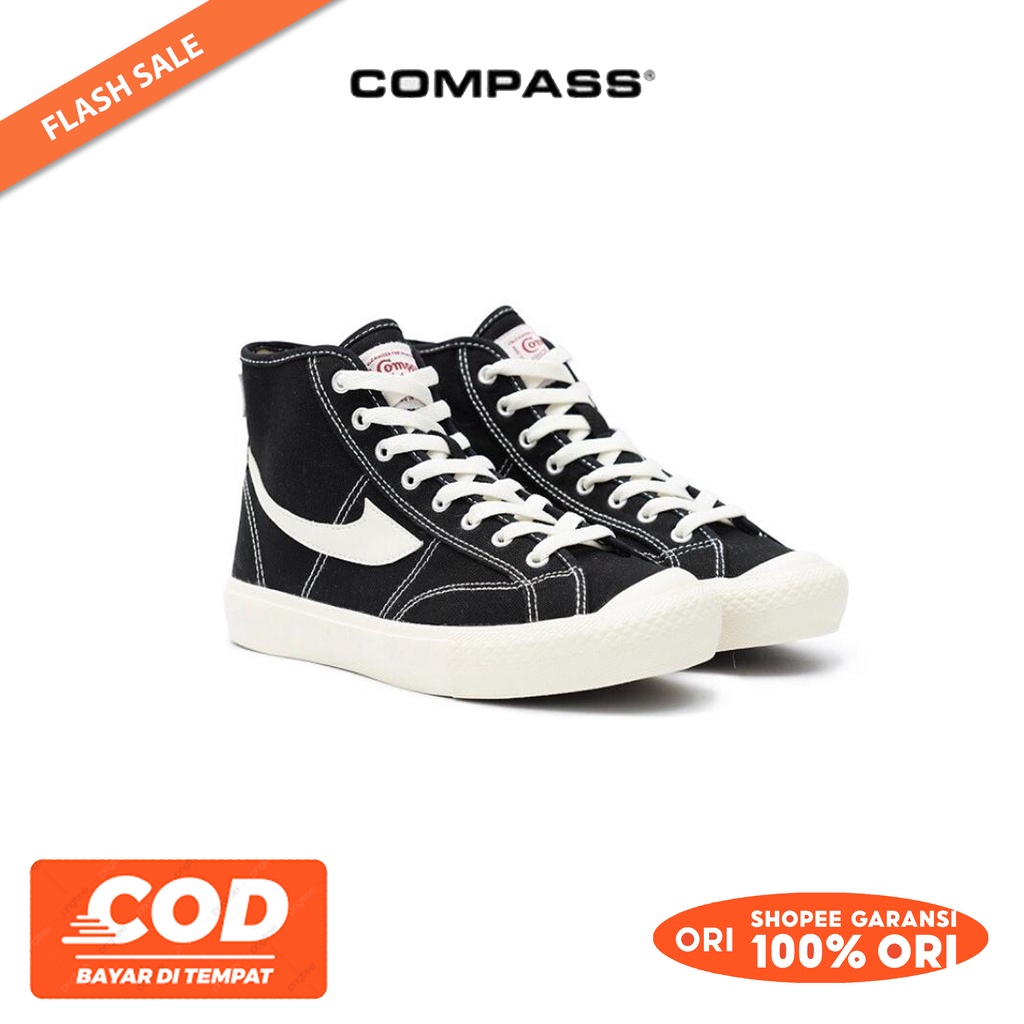Jual [ORIGINAL NEW] SEPATU COMPASS GAZELLE HI BLACK & WHITE | Shopee ...