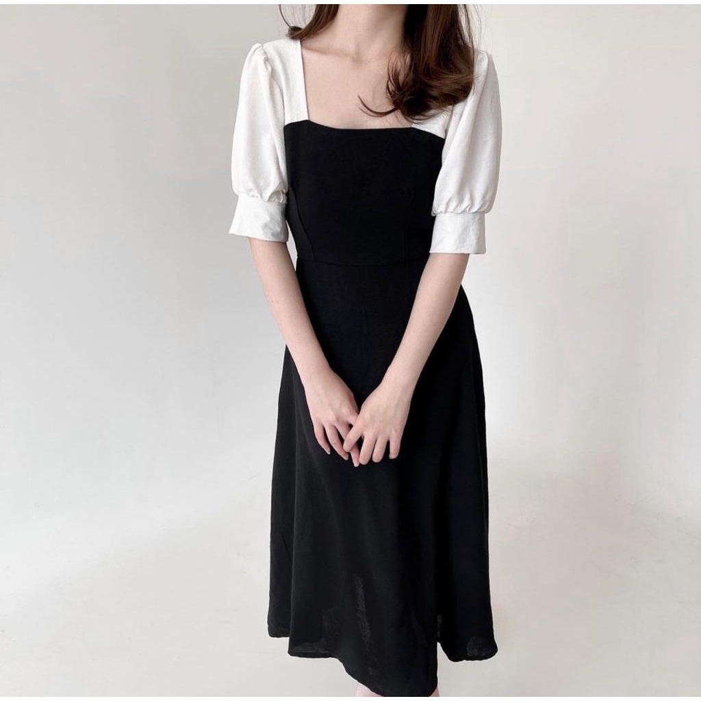Jual Basic id fashion Dres wanita elegant / Gaun wanita lengan kombinasi / Dres wanita | Shopee ...