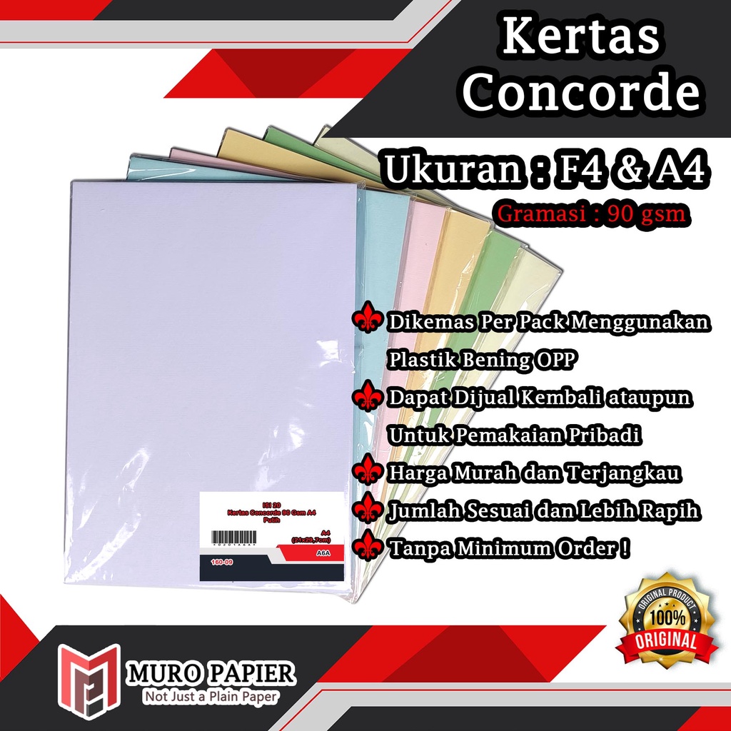 Jual ( PER PAK - ISI 20 ) Kertas Concorde 90 gsm F4 A4 - by Muro Papier ...