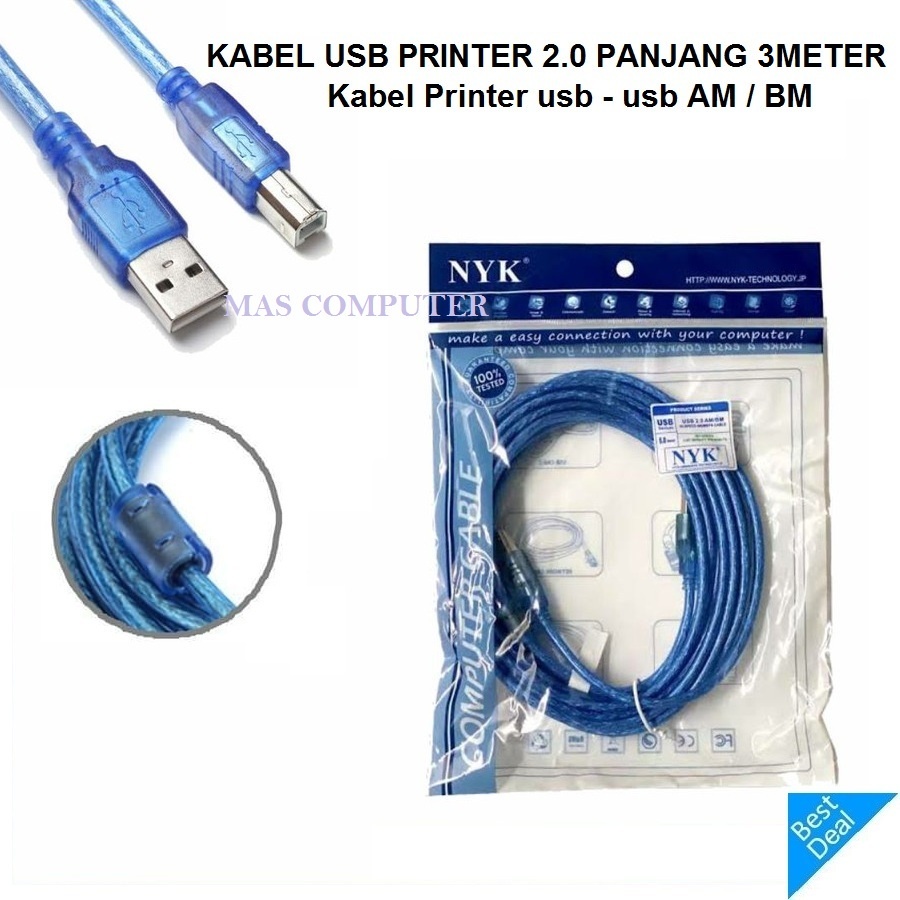 Jual NYK Kabel Usb Printer Panjang 3Meter / Kabel Usb Printer Panjang 3 ...