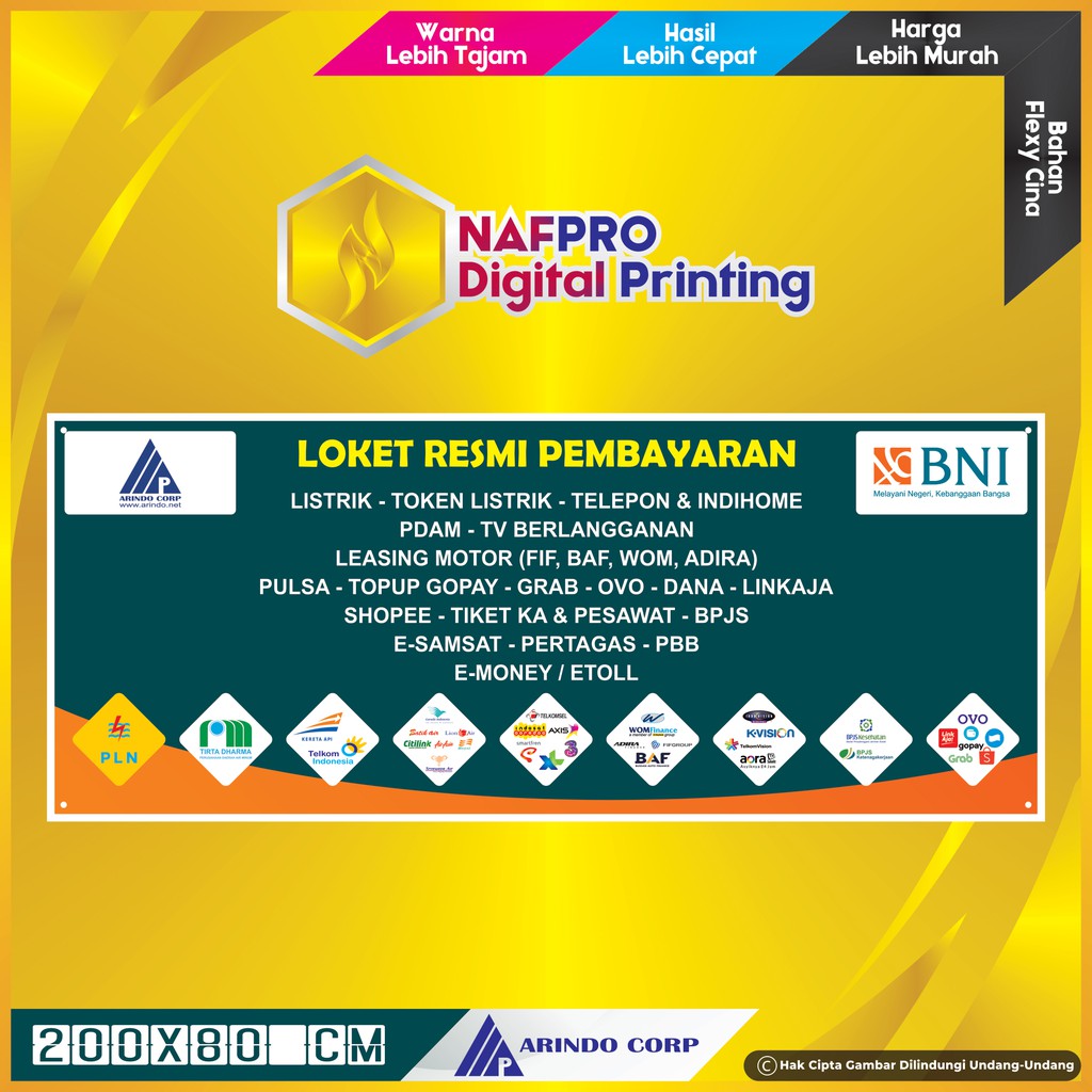 Jual Banner PPOB PT. ARINDO CORP Uk. 200x80 cm Hi-Res Warna Lebih Tajam ...