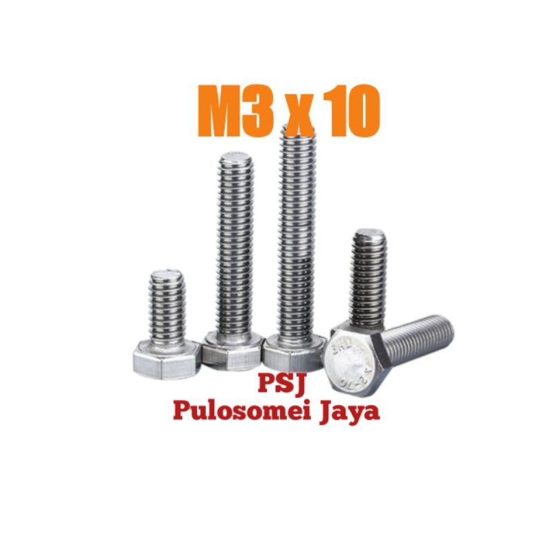 Jual Baut Mur Hex Stainless Steel 304 Size M3 x 10 mm | Shopee Indonesia