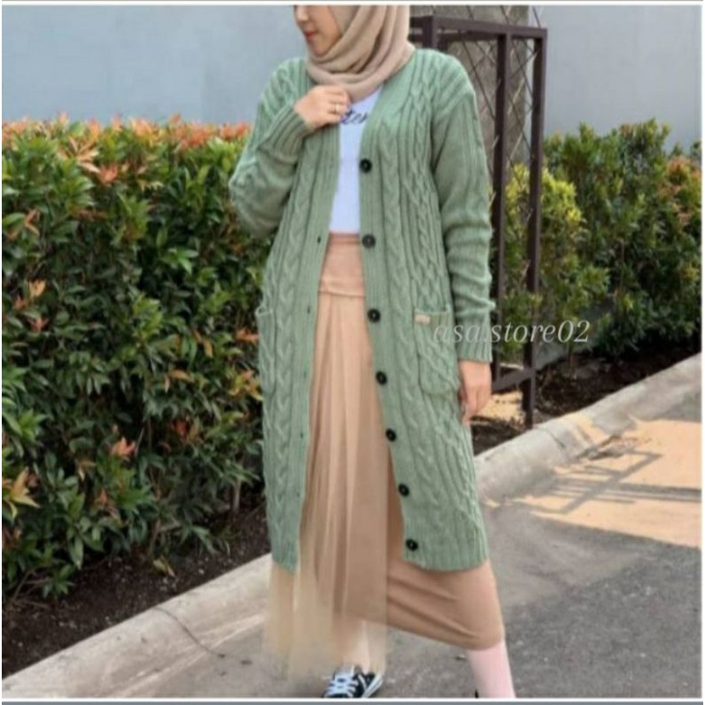 Jual LONG CARDYGAN RAJUT CABLE 3 GET//Long Outer Wanita Rajut//Flash Sale | Shopee Indonesia