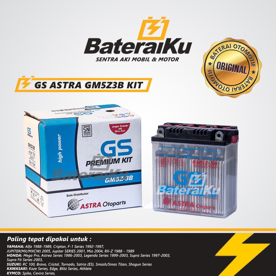 Jual Aki Gs Astra GM5Z3B Premium Aki Basah Aki Motor Mio, Cripton, Astrea, Kaze, Jupiter, dll ...