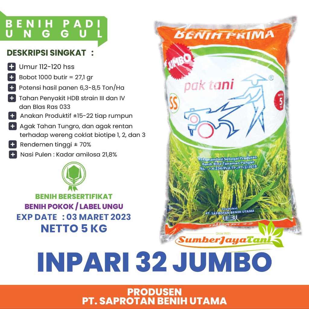 Jual Benih Padi Inpari 32 Jumbo Pak Tani 5kg - Benih Unggul Bersertifikat | Shopee Indonesia