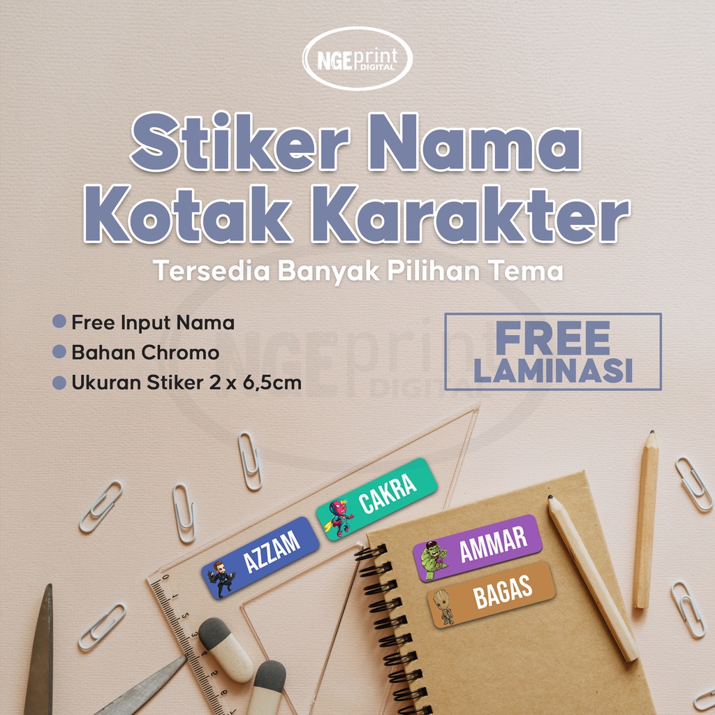 Jual Stiker Nama Waterproof FREE LAMINASI / Stiker Nama Kotak Karakter ...