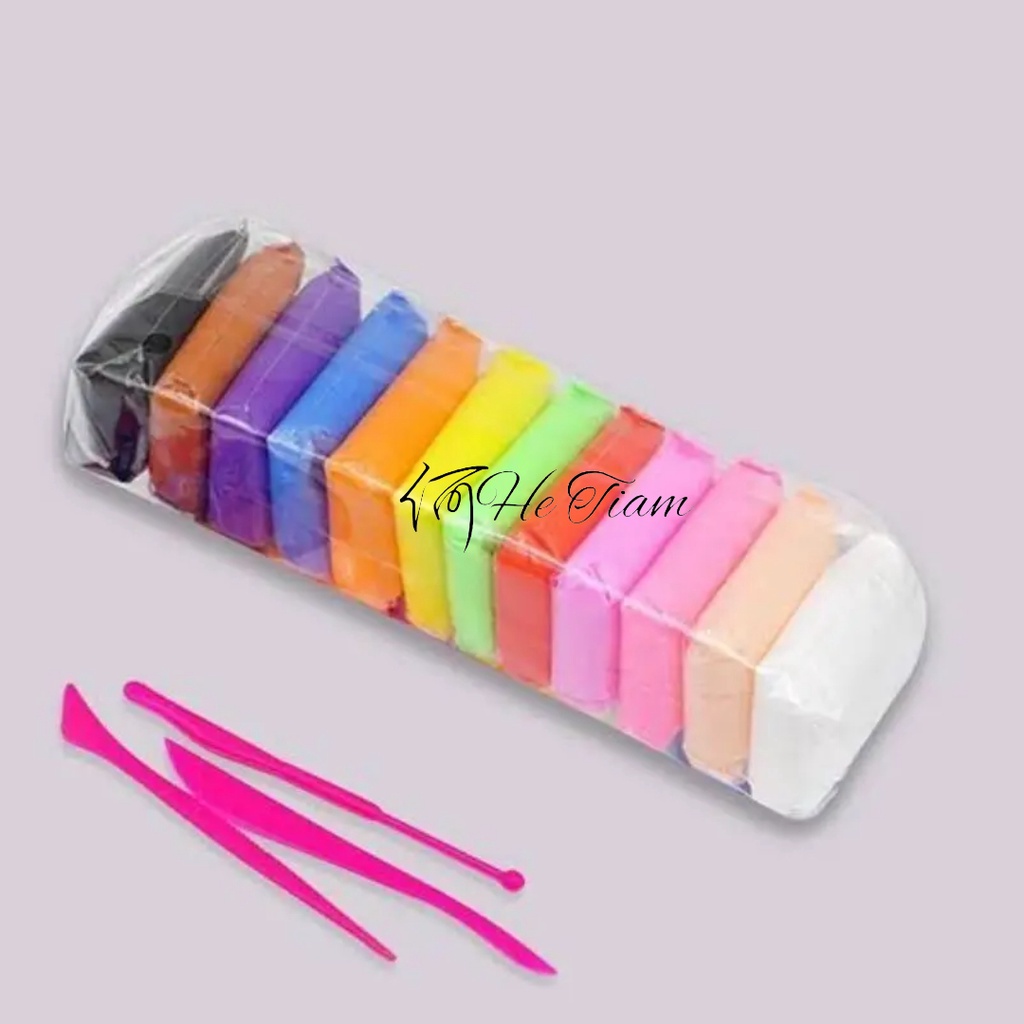 Jual Polymer Plastisin 12 in 1 Set Clay Mainan Edukasi Anak Rainbow ...