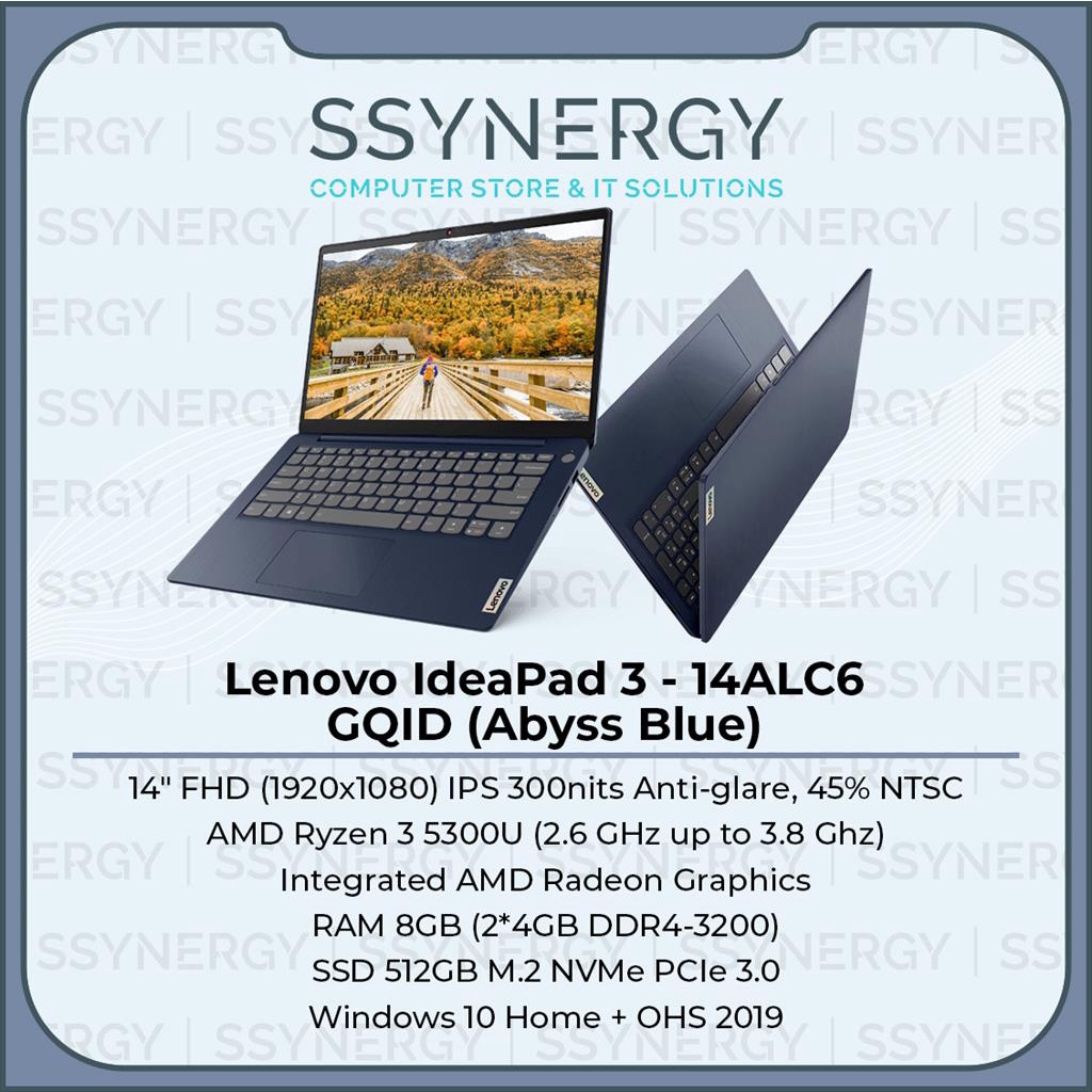Jual LENOVO IDEAPAD 3 14ALC6 GQID R3-5300U 8GB 512GB SSD FHD WIN10 OHS ...