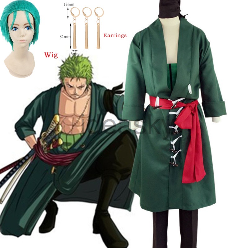 Jual PREORDER Japanese Anime Roronoa Zoro Cosplay Costume green Comic ...