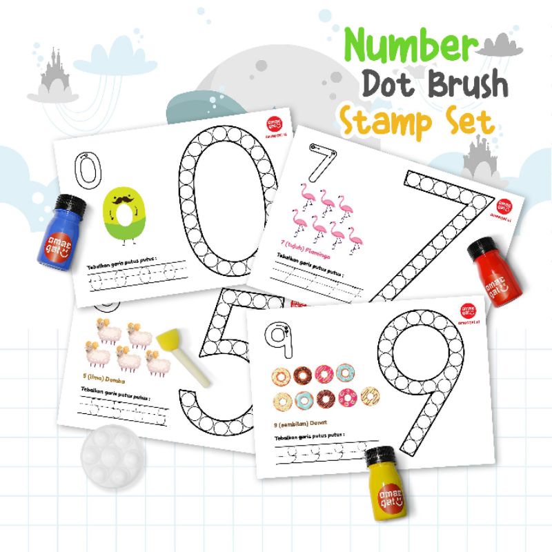 Jual Number Dots Brush Stamp Paint Kids Worksheets Lembar Aktivitas ...