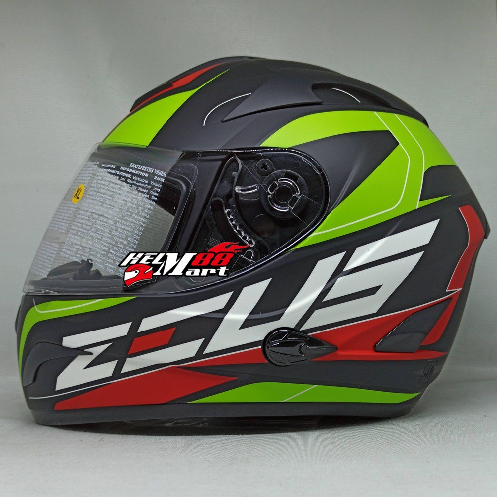 Jual Helm Zeus 806 II31 Matt Black Green Helm Fullface Double Visor ZS ...