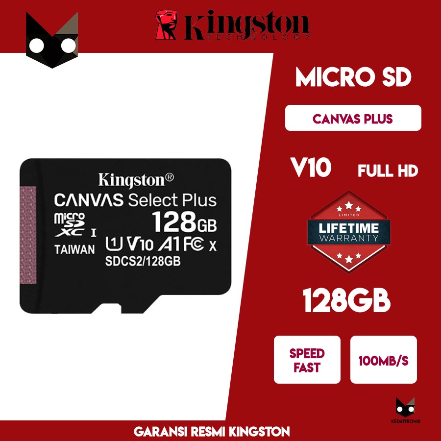 Jual Kingston Micro SD 128GB Canvas Select Plus Fast Speed Card Class 10 | Shopee Indonesia