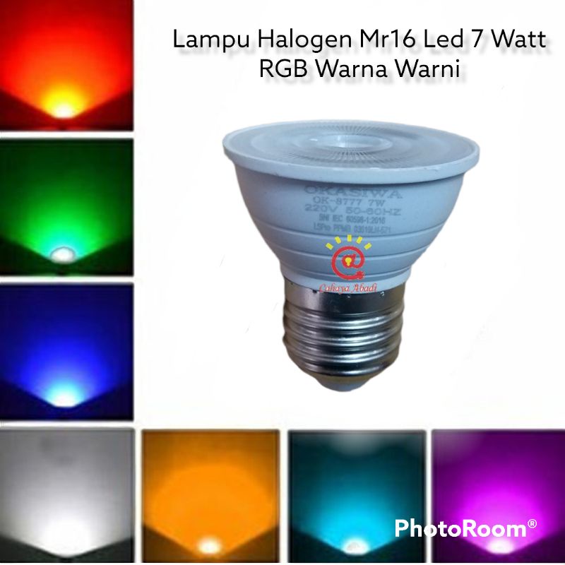 Jual Lampu Halogen Mr16 Led 7w 7 watt RGB Warna Warni Fitting E27 Okasiwa | Shopee Indonesia