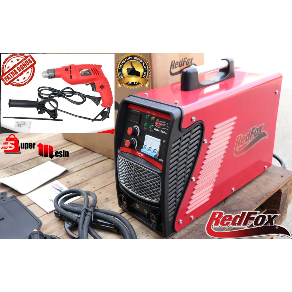 Jual MESIN LAS TRAFO WELDING INVERTER MMA-250 REDFOX-BONUS MESIN BOR 13MM | Shopee Indonesia