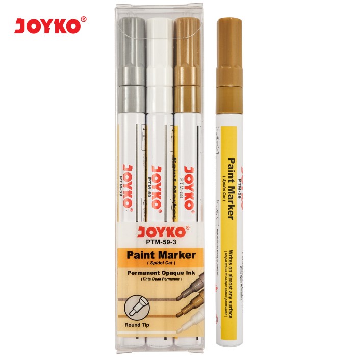 Jual Paint Marker Spidol Cat Permanen Joyko PTM-59-3 Round Tip 1 Set 3 ...