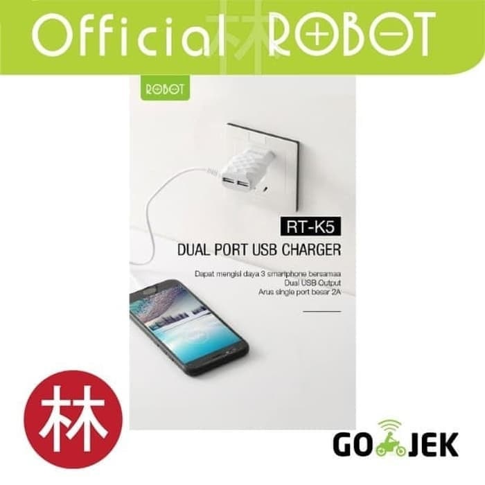 Jual ROBOT RT-K5 DUAL USB OUTPUT 2.1A CHARGE 3 DEVICES | Shopee Indonesia