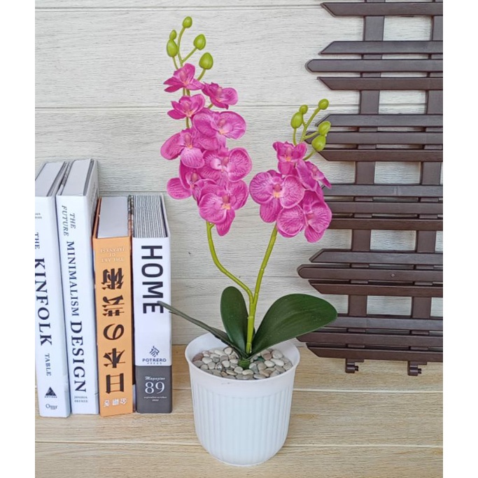 Jual bunga anggrek artificial pot garis//tanaman hias anggrek kain ...