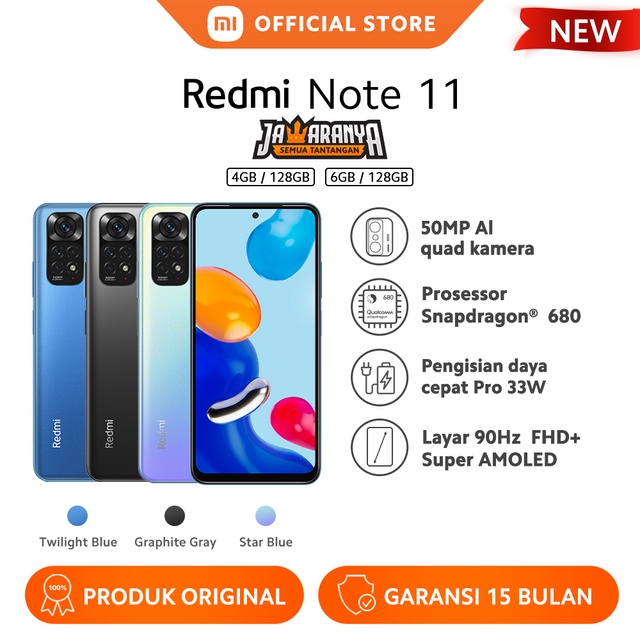 Jual Xiaomi Official Redmi Note 11 (6/128GB) Snapdragon 680 50MP AI Quad Kamera Layar AMOLED ...