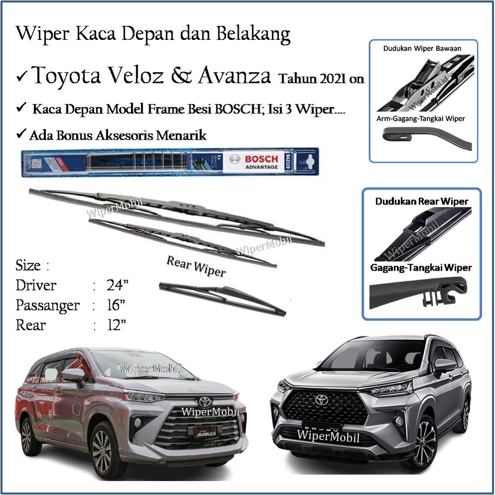 Jual Wiper Bosch Kaca Depan Belakang Toyota Veloz dan Avanza 2021 2022 2023 2024 2025 | Shopee ...