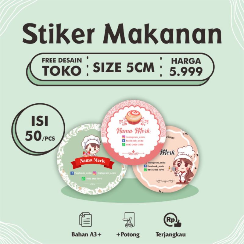 Jual Cetak label makanan/catering/kue/jajanan ukuran 5cm isi 50pcs ...