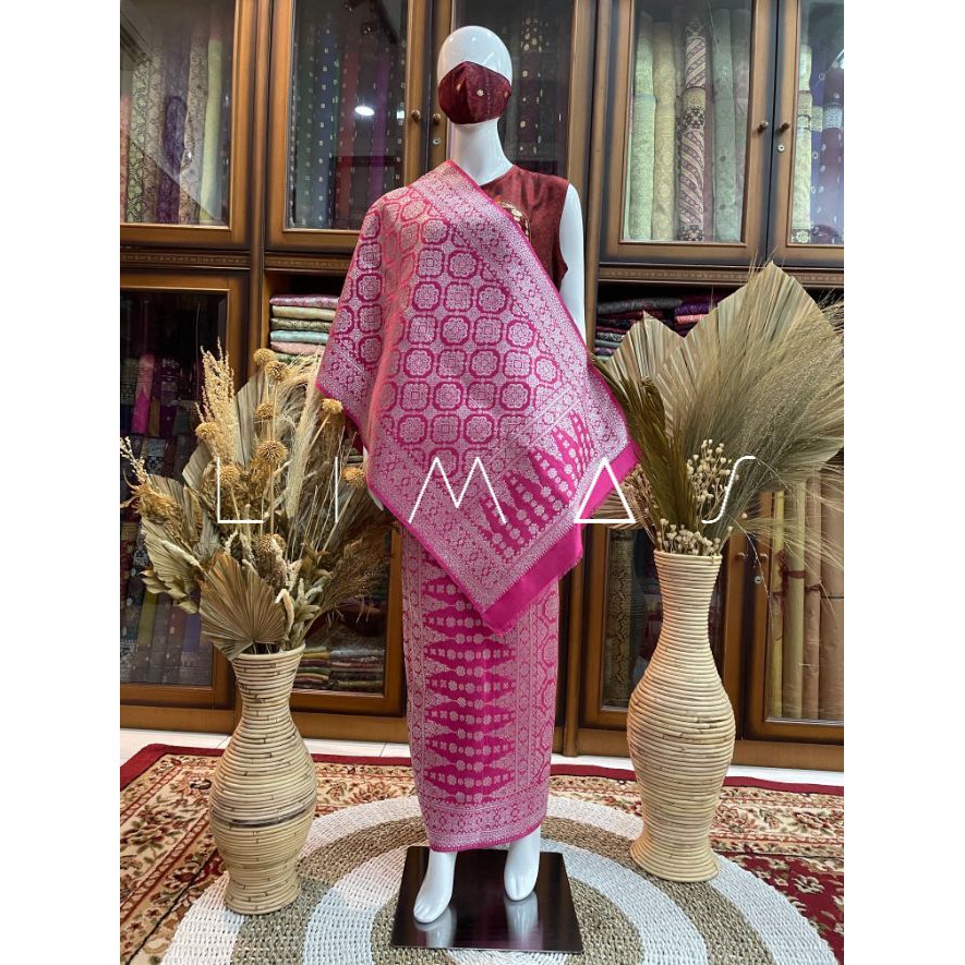 Jual Songket Lepus Rantai Benang Silver Warna Pink ORIGINAL / Tenun Tangan Asli Palembang ...